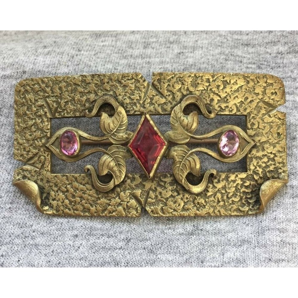 Antique Victorian Sash Brooch Pin C Clasp Crystals - Gem